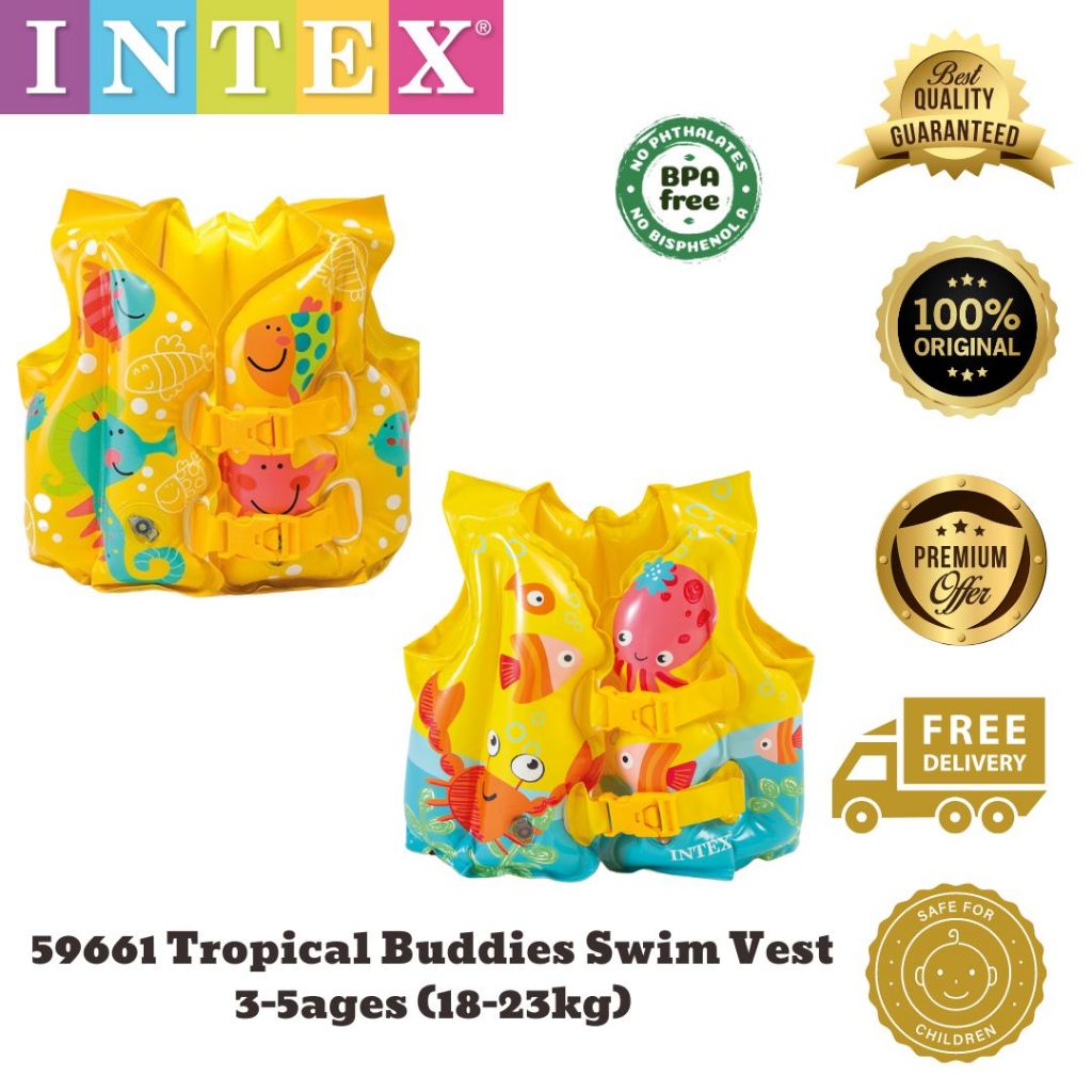 59661 INTEX Tropical Buddies Swim Vest Age 3-5 Life Jacket Kid Life ...