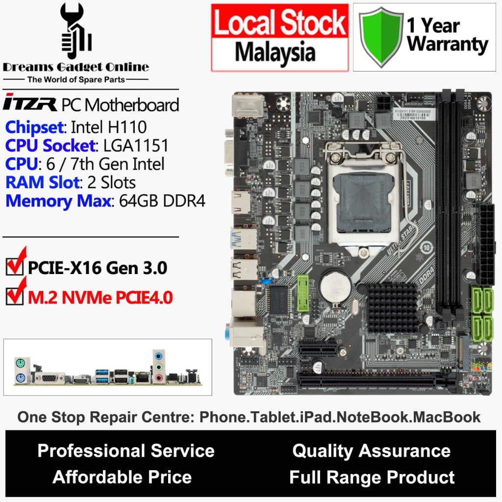 ITZR Esonic H110 Chipset LGA1151 M.2 Motherboard Support Intel 6th 7th ...