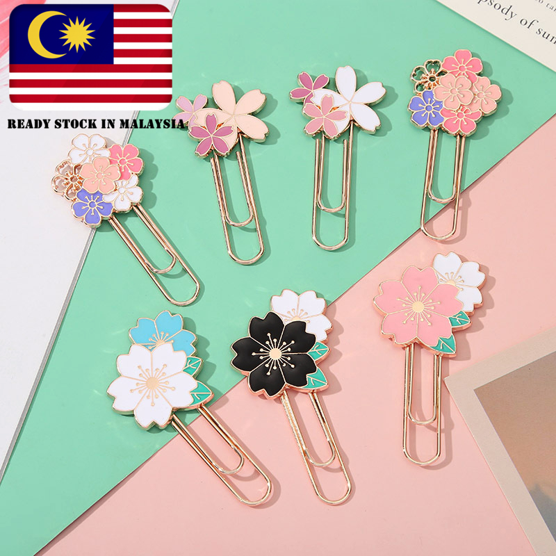 INS Creative Sakura Flower Metal Paper Clip Bookmark Student School ...