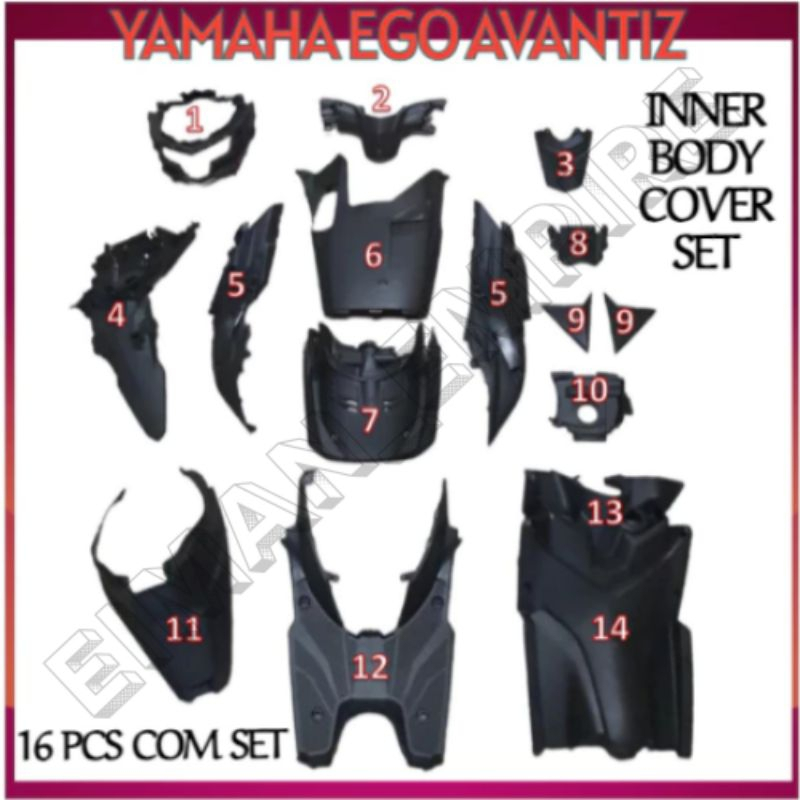 Yamaha EGO AVANTIZ Inner Cover Full Set Kaver Hitam Meter Tank Fender ...