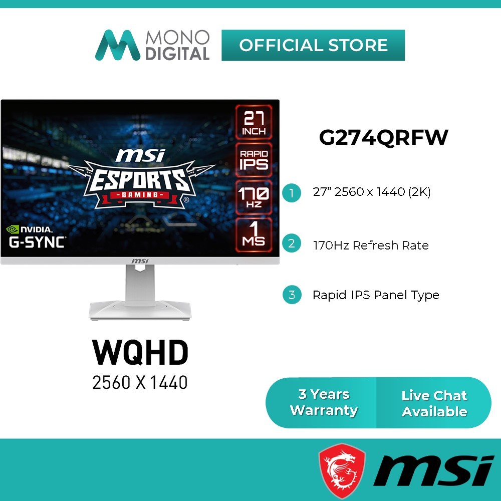 MSI MAG 274QRFW / G274QRFW Gaming Monitor w/ WQHD, G-Sync, AMD Freesync ...