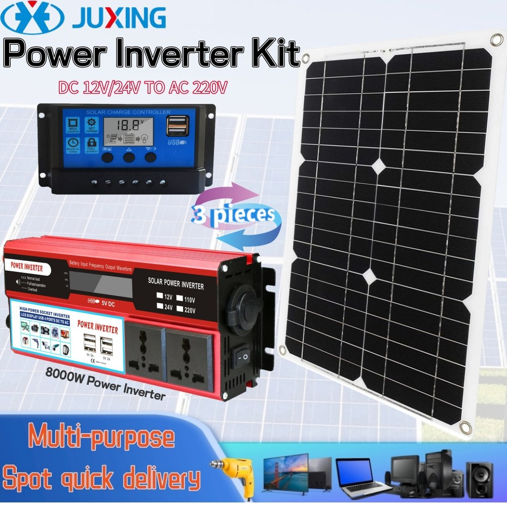 JUXING Power Inverter Solar System Kit 8000W DC12V/24V To AC 220V -240V ...