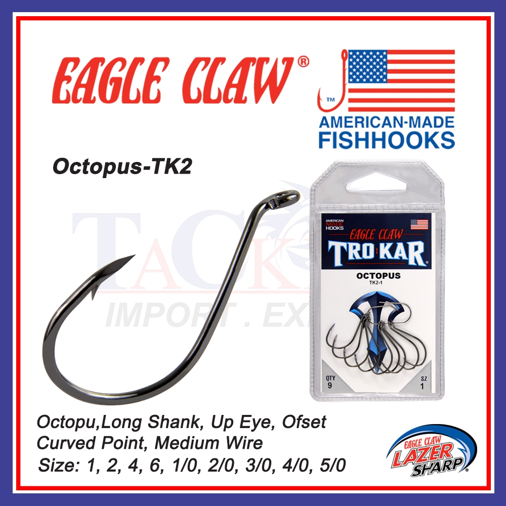Eagle Claw Trokar Long Shank Octopus Fishing Hook TK2 Platinum Black Saltwater Freshwater ...