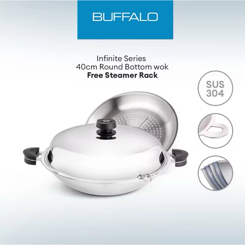 [READY STOCK] BUFFALO 40cm Infinite Series Round Bottom Wok Foc Steamer ...