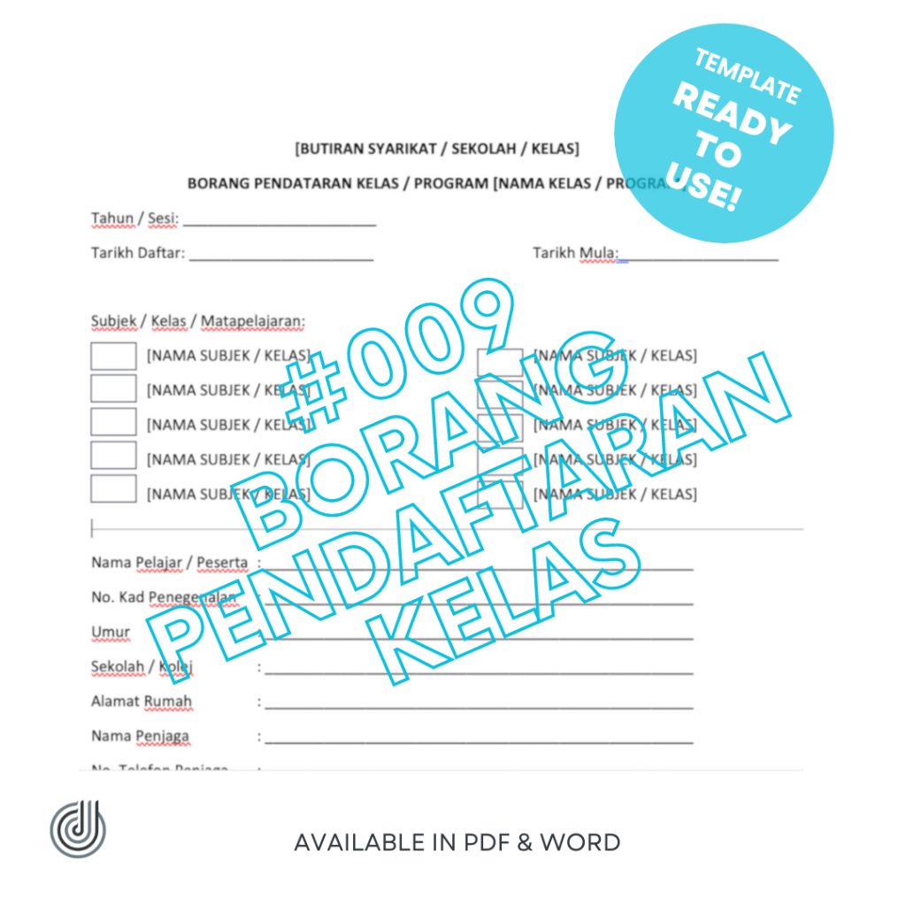 Borang Pendaftaran Kelas / Subjek / Tuisyen (Sekolah / Universiti ...