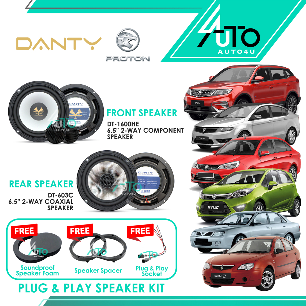 [Premium Speaker Bundle Package] Proton Danty Car Speaker 6.5" 2-Way ...