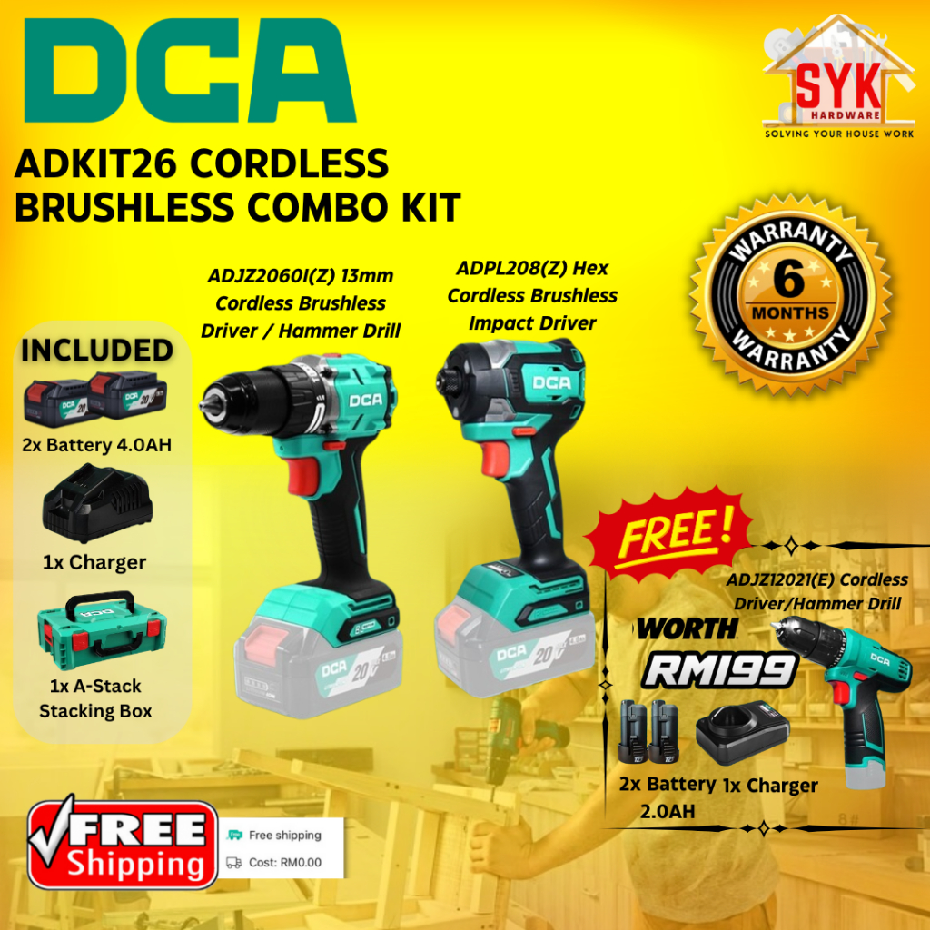SYK Free Shipping DCA ADJZ2060I ADPL208 Combo Kit Cordless Brushless Hammer Drill Driver Impact ...