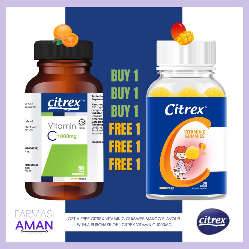 [BUY 1 FREE 1] Citrex Vitamin C 1000mg Orange Flavour 50's | Shopee ...