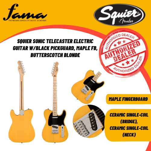 [FAMA]Squier Sonic Telecaster Electric Guitar w/Black Pickguard, Maple FB, Butterscotch Blonde ...
