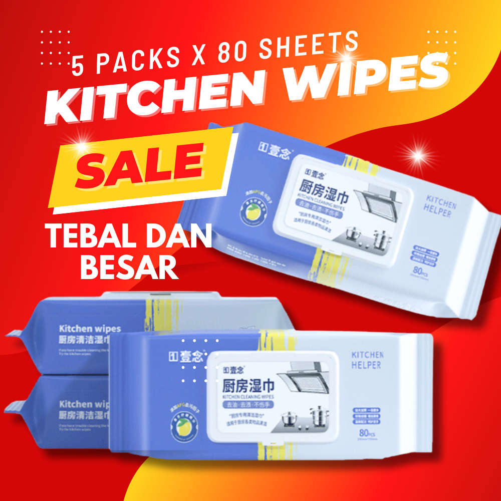 【5 Pack】80 Sheets Kitchen Wipes Cleaning Wet Tissue For Kitchen Strong ...