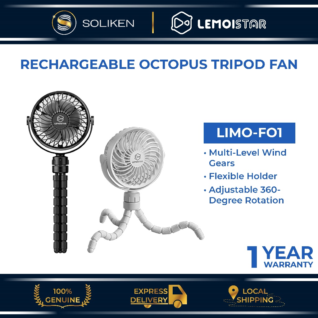 LEMOISTAR LIMO-FO1 RECHARGEABLE OCTOPUS TRIPOD 4 INCH QUIET FAN ...
