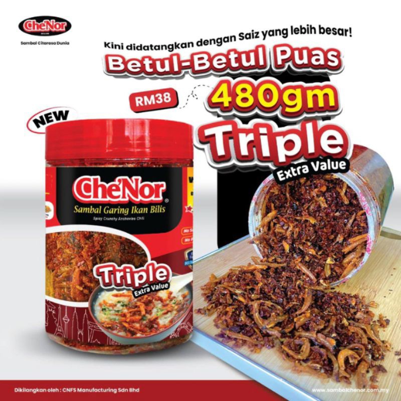 CHE NOR SAMBAL GARING IKAN BILIS TRIPLE 480G | Shopee Malaysia