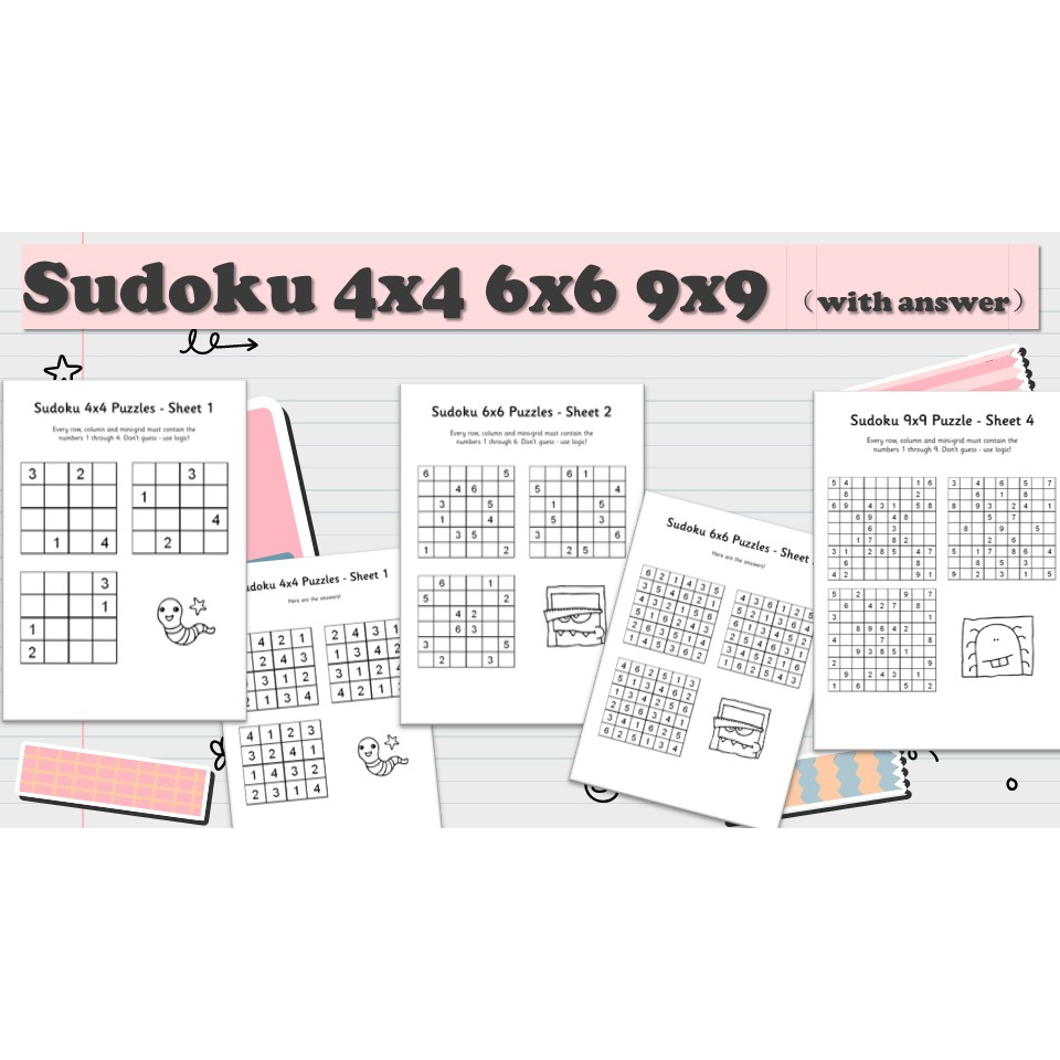 [P057] 26 pages Sudoku 4x4 6x6 9x9 （with answer） Worksheet for Pre ...