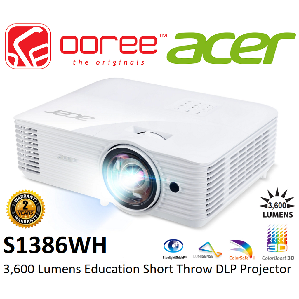 ACER S1386WH 3,600 LUMENS WXGA (1280 x 800) SHORT-THROW PROJECTOR ...