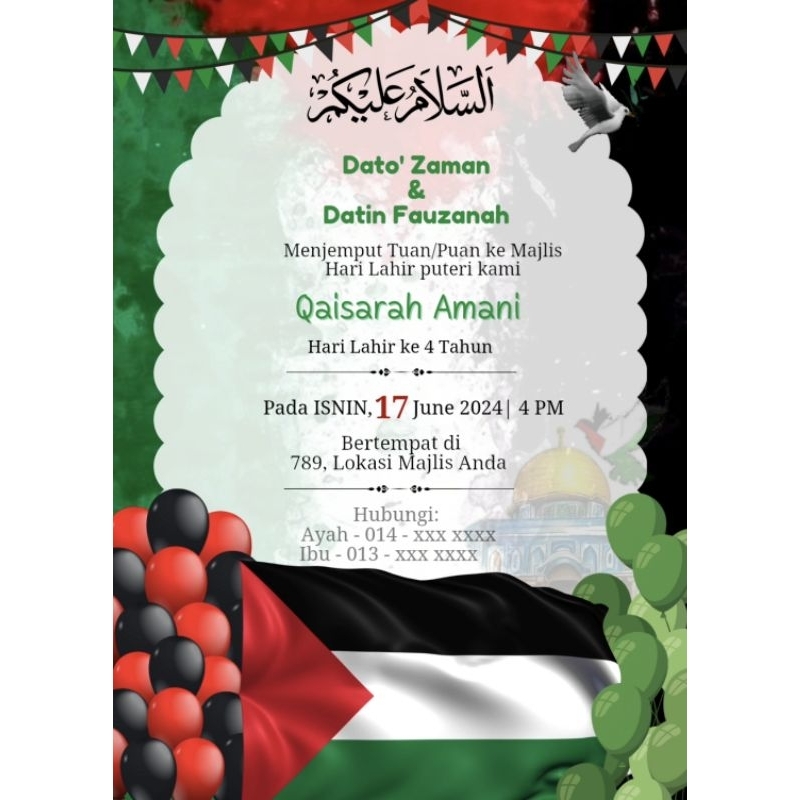 Kad Jemputan Digital BIRTHDAY tema Palestine| kad hari lahir ulang ...