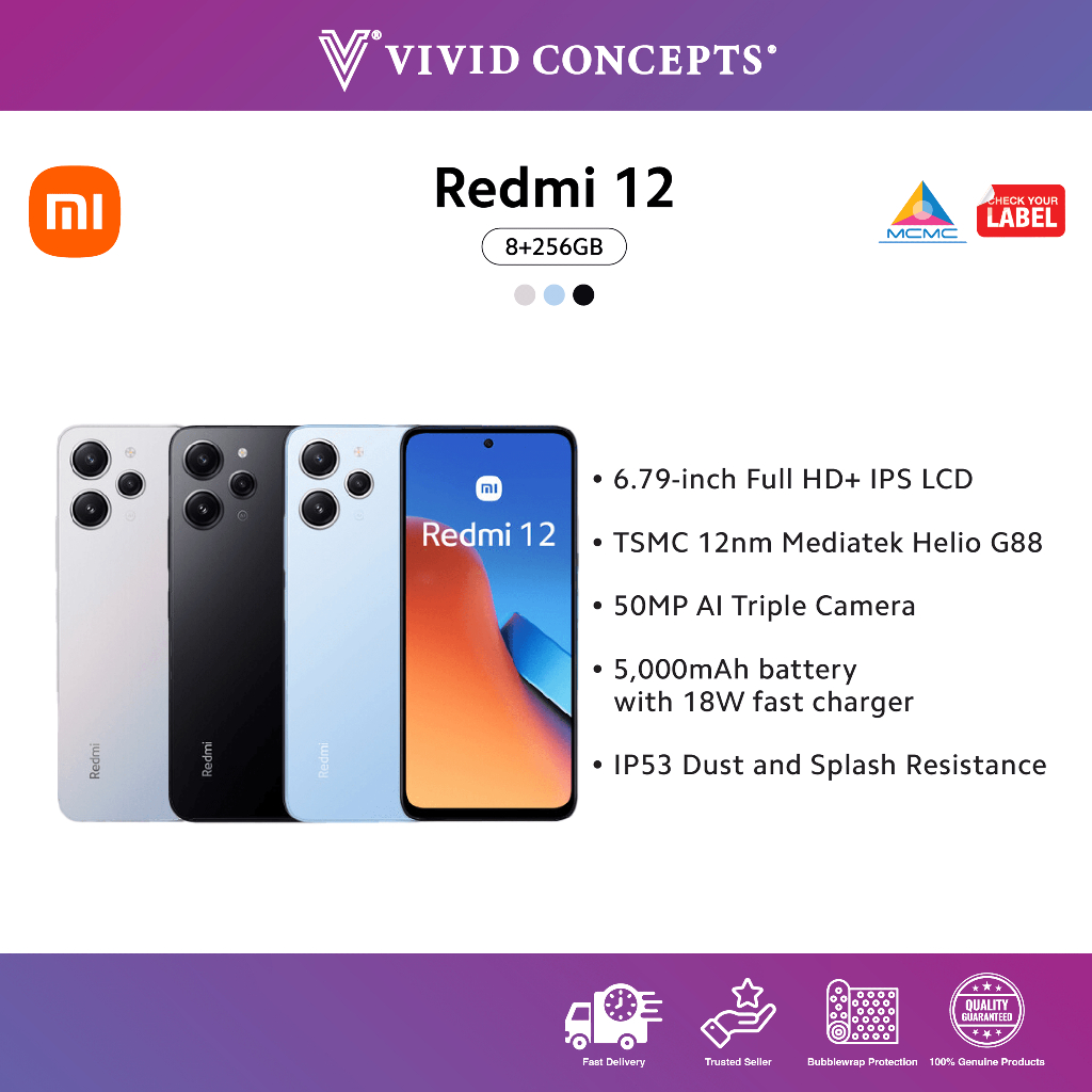 [MY Set] Xiaomi Redmi 12 (8GB+256GB) | 6.79" FHD+ | 50MP AI Triple ...