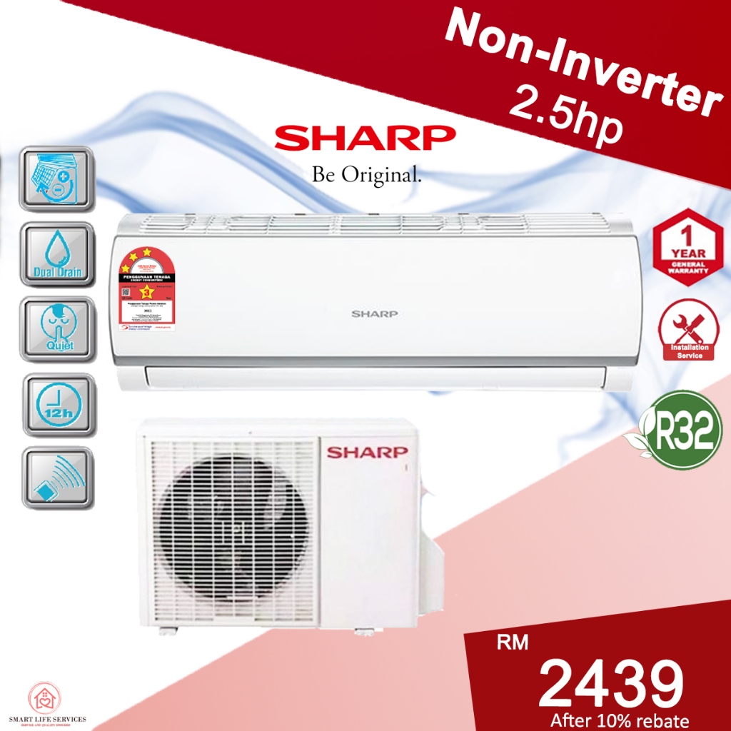 【LOWEST PRICE】Sharp 1HP/1.5HP/2HP/2.5HP Non Inverter Air Conditioner R32 Aircond Self-Cleaning ...