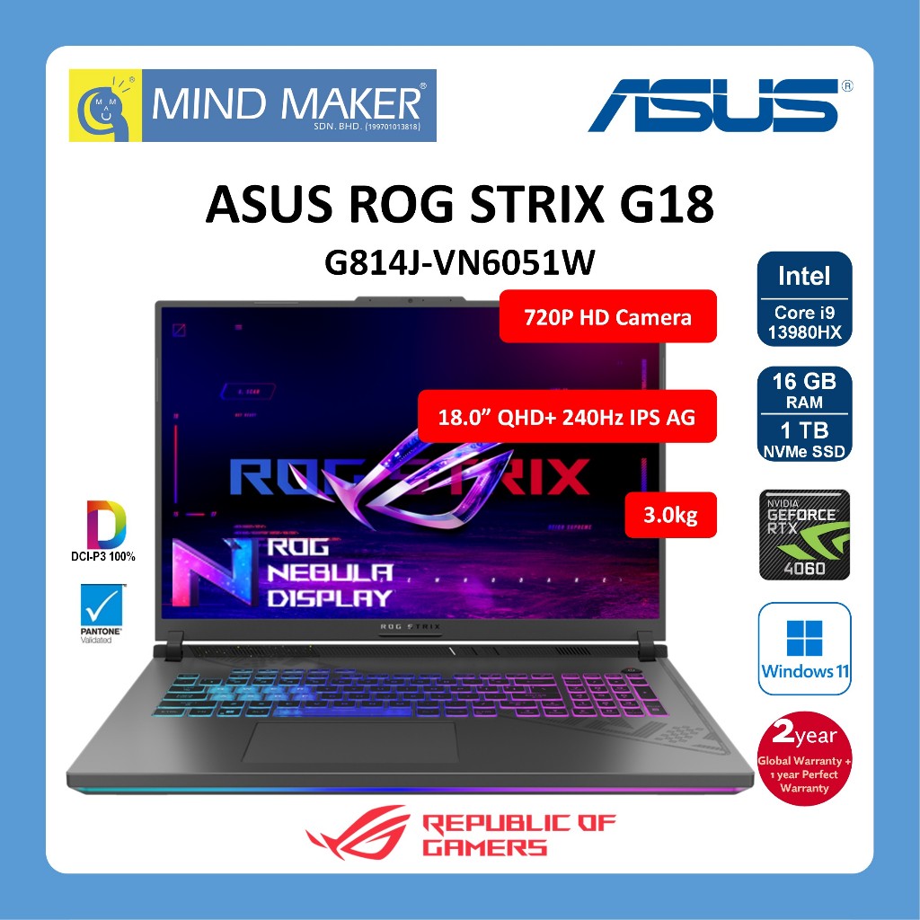 Asus ROG Strix G18 G814J-VN6051W NoteBook (Gray) i9-13980HX / Win11 ...