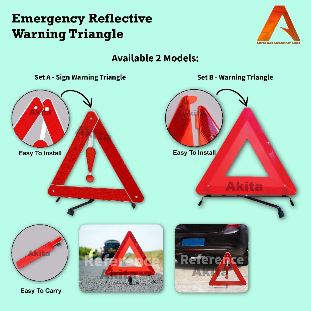 Red Reflective Safety Foldable Triangle Warning Sign with Plastic Box ...