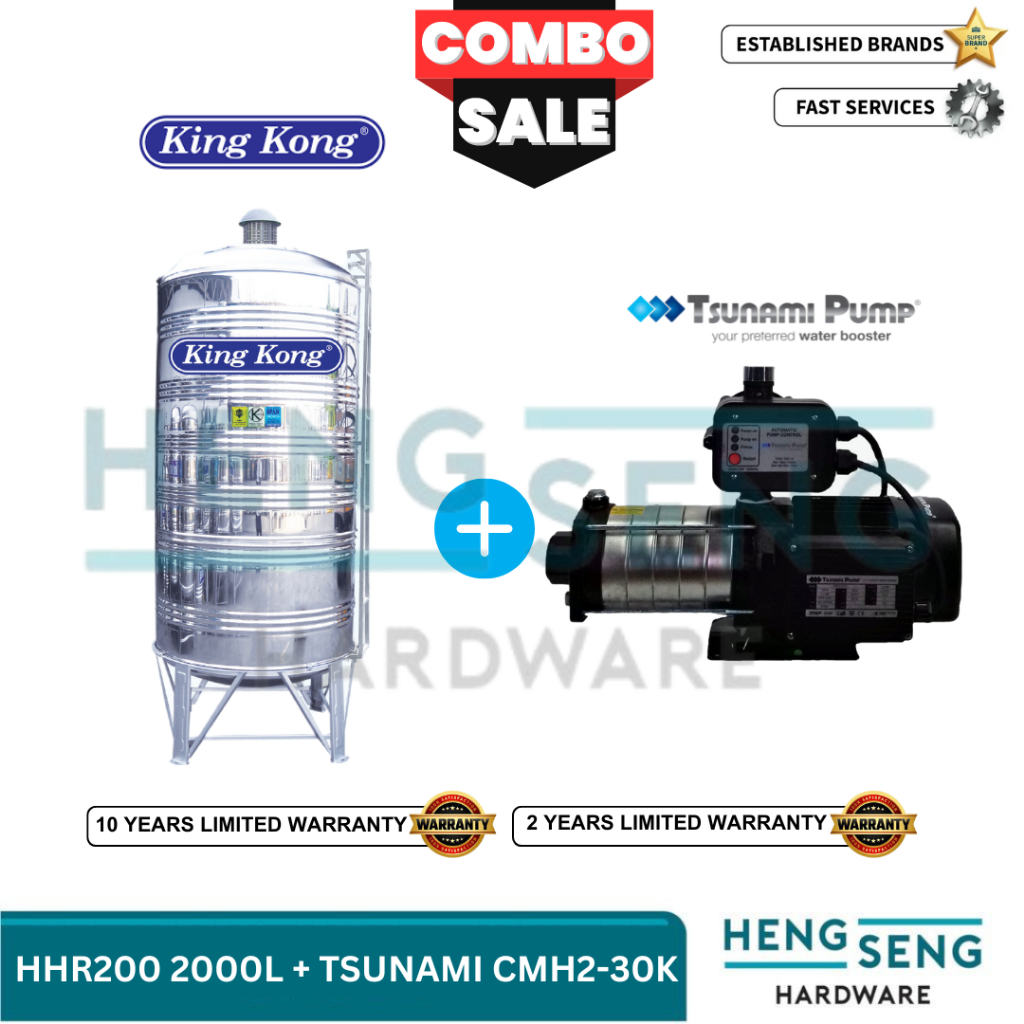 KINGKONG HHR 200 2000L 450G SS304 WATER TANK (41D x 130H) + TSUNAMI ...