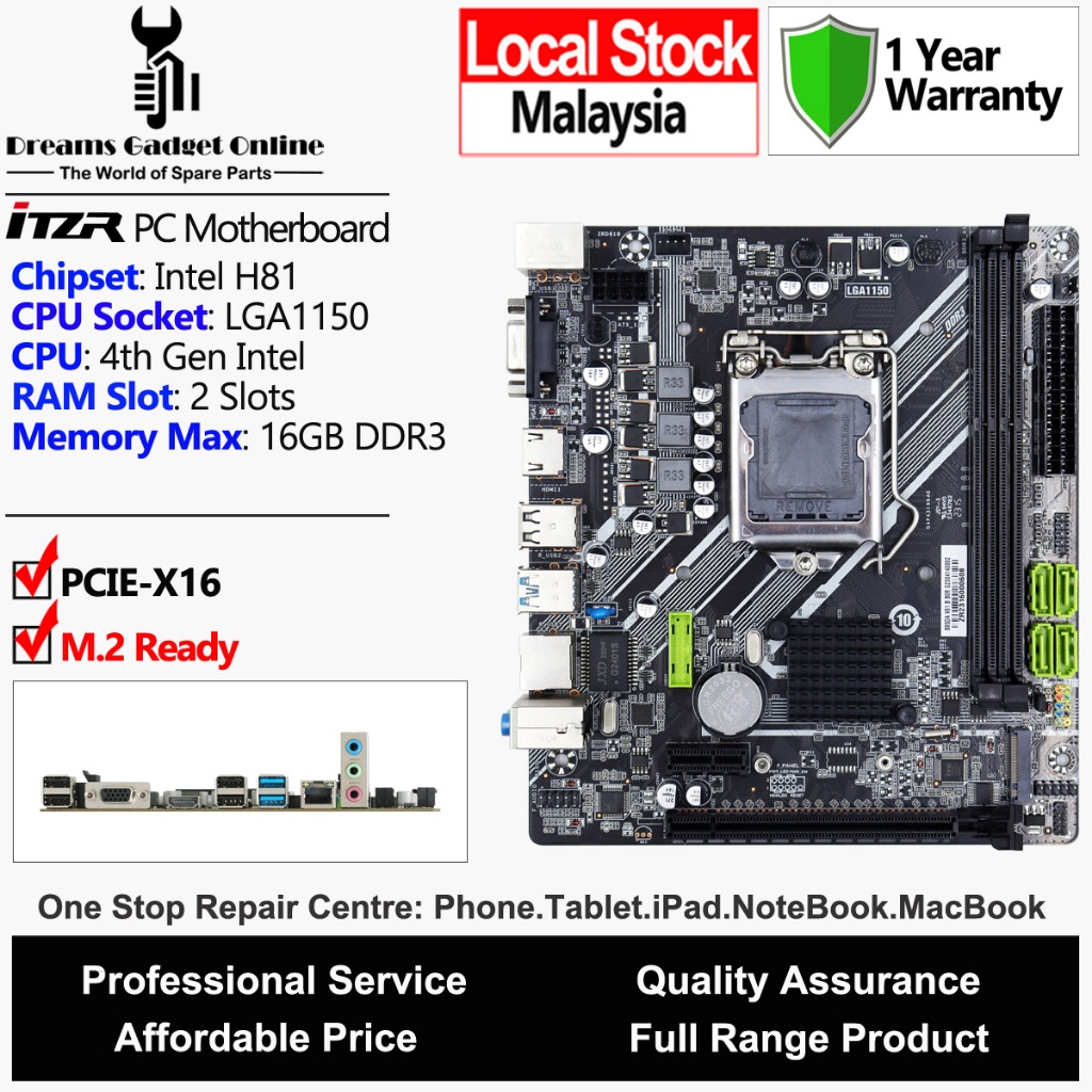 Esonic H81 Chipset LGA1150 M.2 Ready Motherboard Intel 4th Gen i3 i5 i7 Pentium Celeron ...