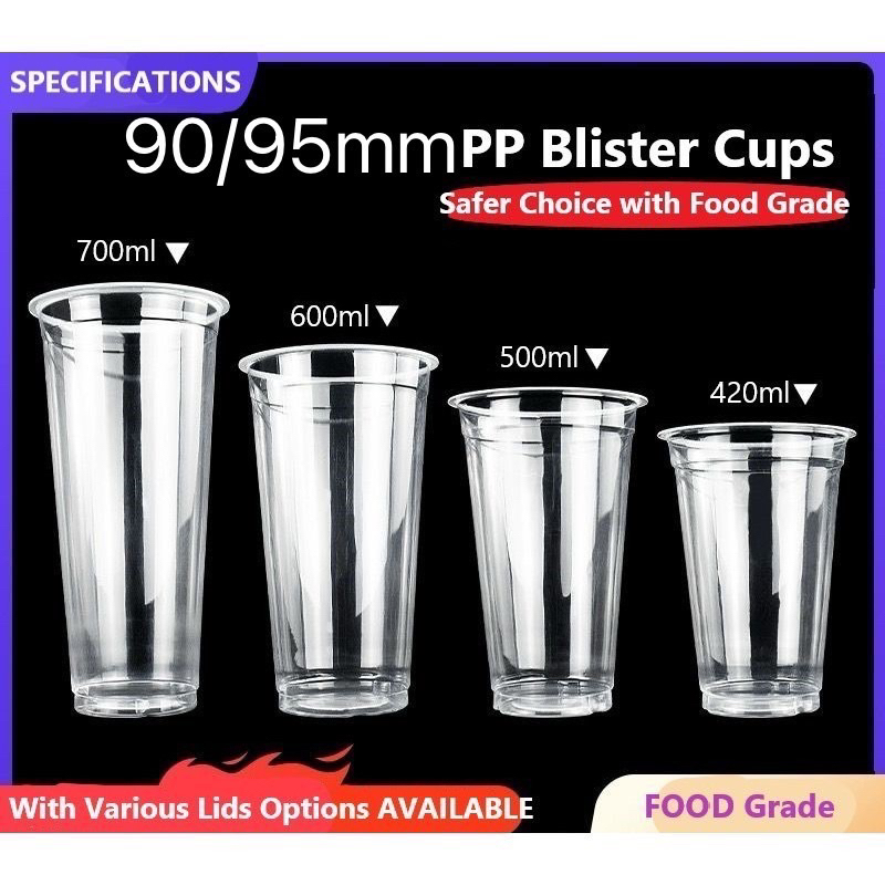 (Ready Stock) Coffee Latte Tea PP cup【1000 pcs】Size 500ml 600ml 700ml mouth 90mm 95mm. Offer ...