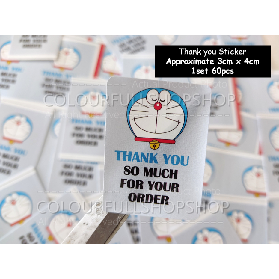 60pcs Doraemon Thank You Packaging Seal Sticker / Pelekat Terima Kasih ...