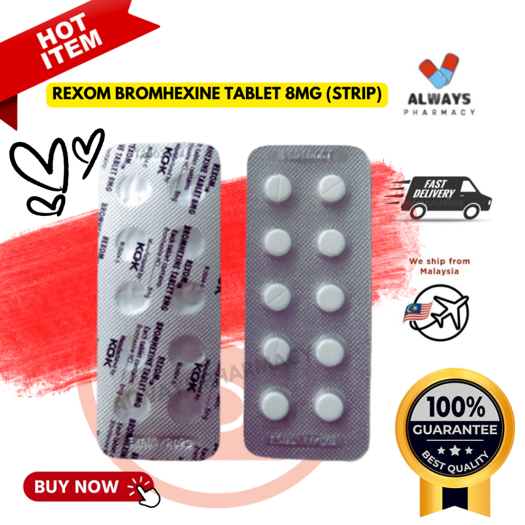 1 STRIP - UBAT PECAH KAHAK CAIR KAHAK 10TABS/STRIP REXOM BROMHEXINE TAB ...