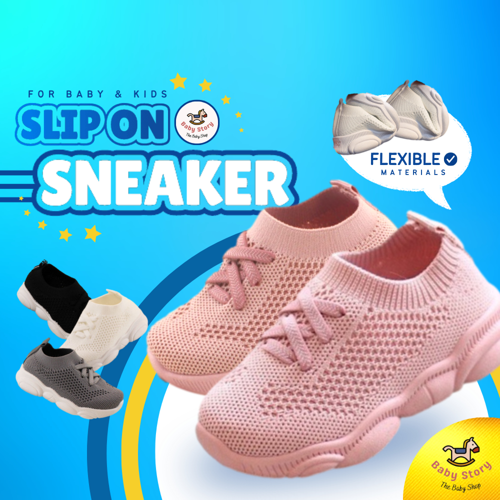 Baby Story Kasut Budak Kids Slip On Sneakers Shoe Plain Design Sukan ...