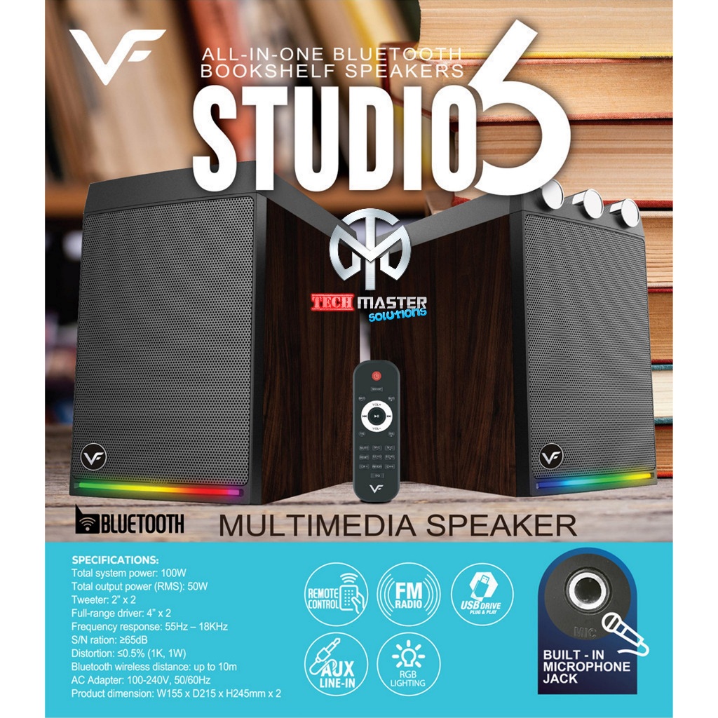 Vinnfier VF Studio 6 Bookshelf RGB Light Effect 100W 2.0 bluetooth ...