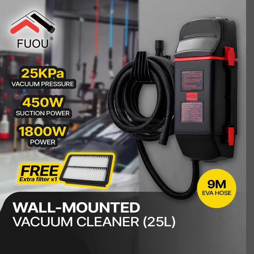 FUOU 1800W Wall-Mounted Vacuum Cleaner (25L) Save Space Workshop Heavy ...