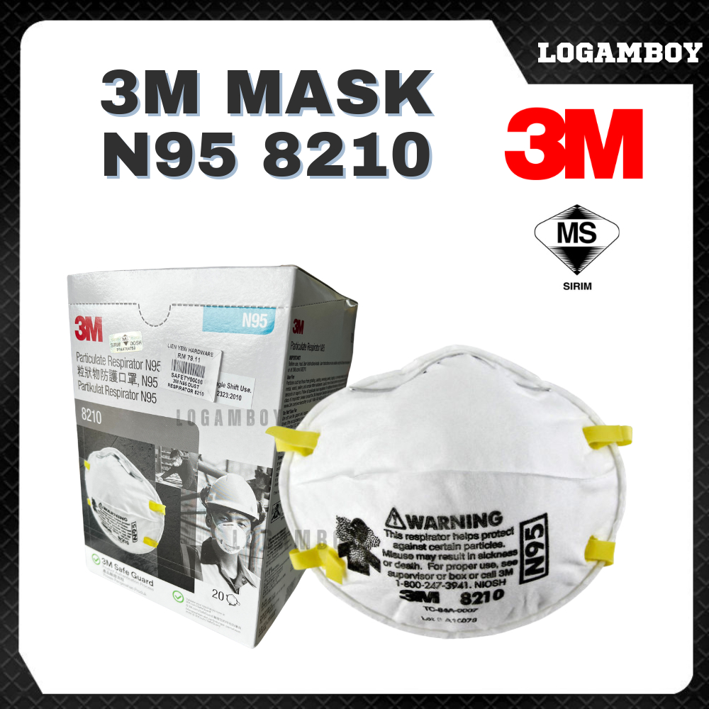 N95 3M MASK 8210 DISPOSABLE FACE MASK STANDARD SIZE DUST PARTICULATE RESPIRATOR TOPENG MUKA ...