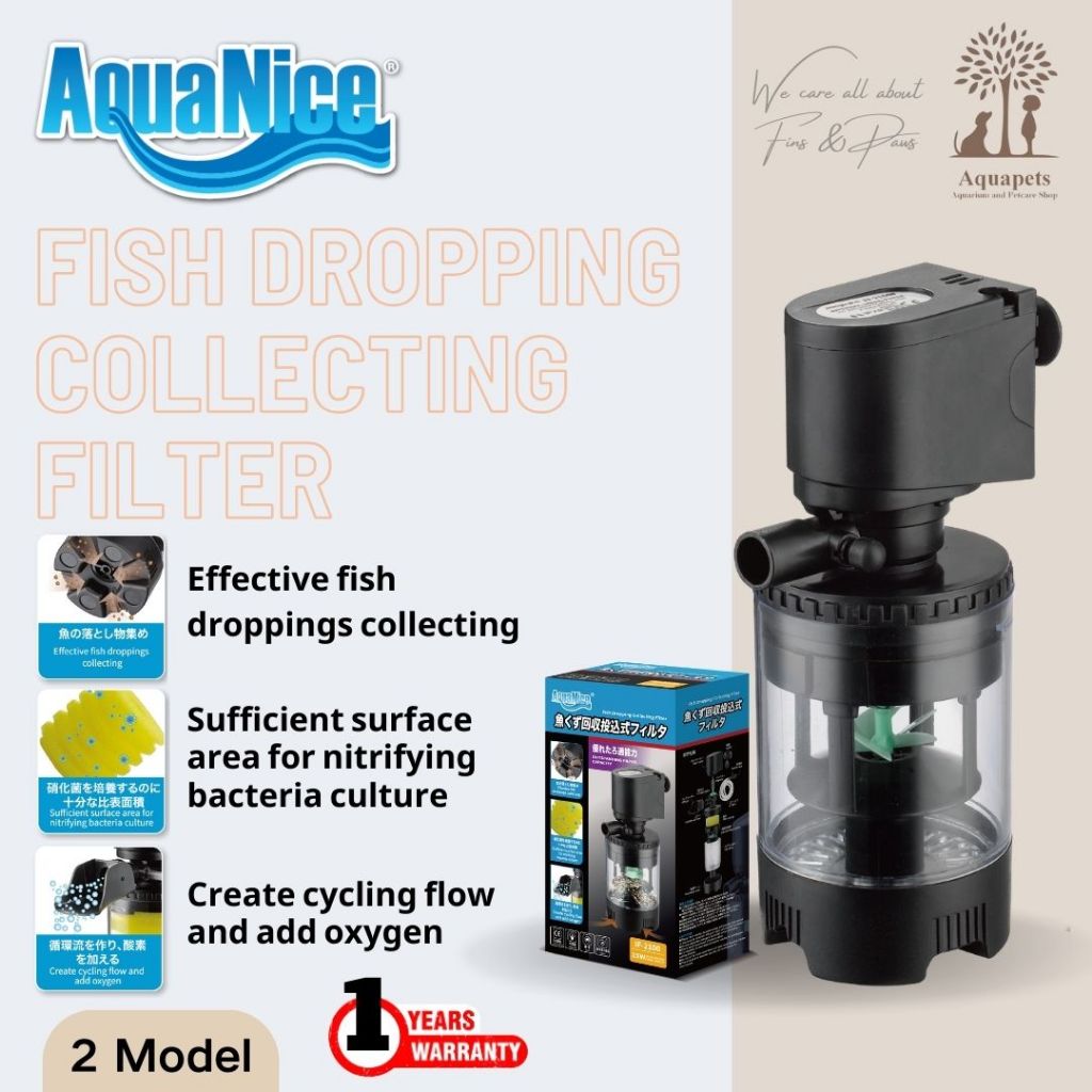 Aquanice 3 in 1 Fish Filter Pump with Dropping Collecting Filter Fish ...
