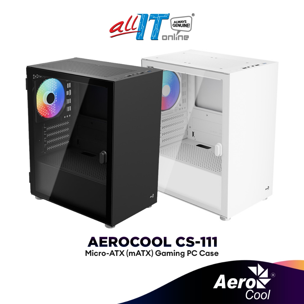 AeroCool CS-111 Black / White Tempered Glass Side Panel Micro ATX (mATX ...