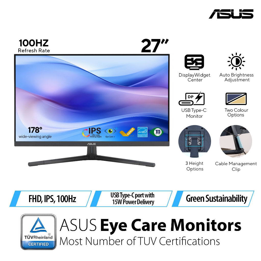 ASUS VU279CFE Eye Care Ultra Slim Gaming Monitor – 27 inch, FHD (1920 x ...