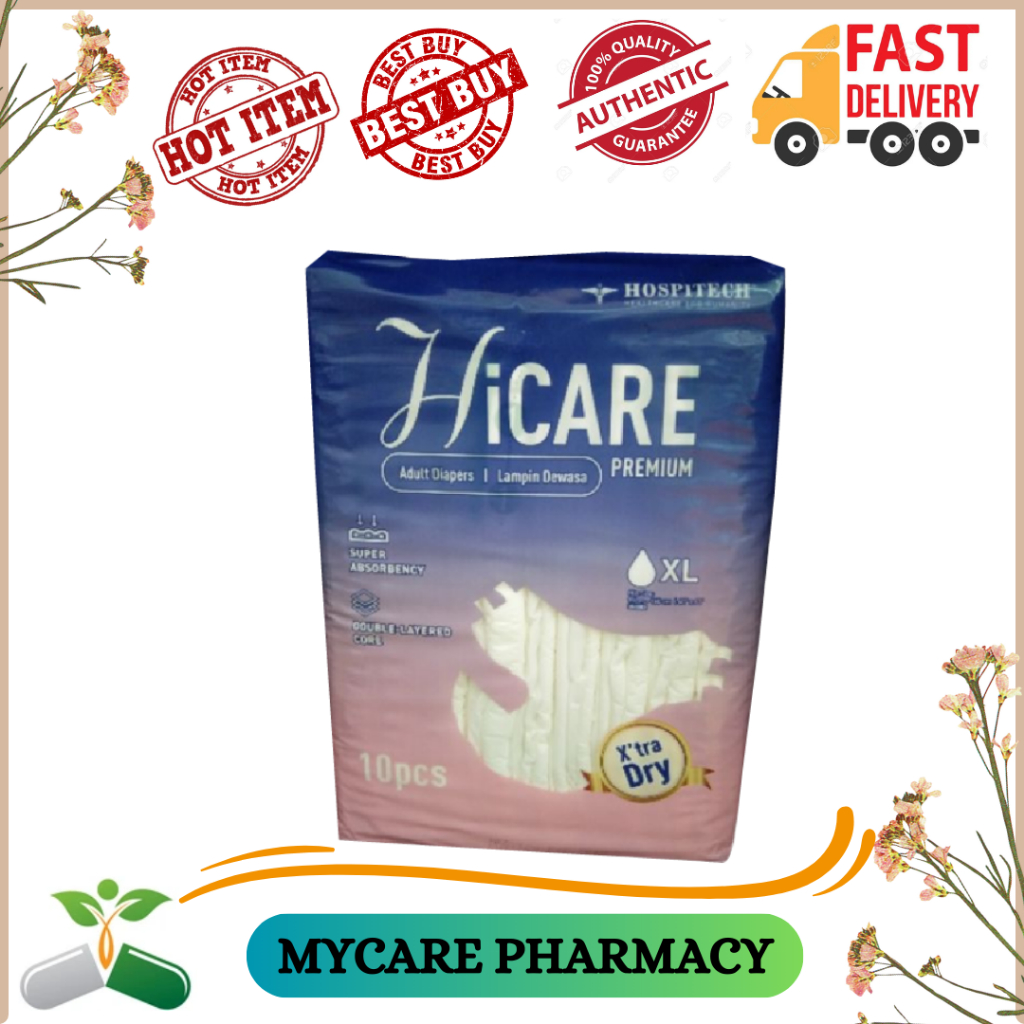 HICARE PLUS TAPE ADULT DIAPERS LAMPIN DEWASA -10PCS PER BAG (UNISEX) XL ...