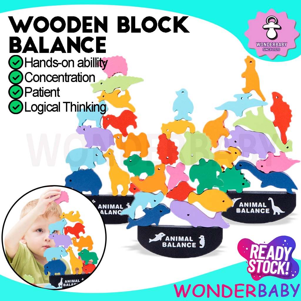 Balancing Wooden Block Game | Animal Stacking Toy Educational Wooden ...