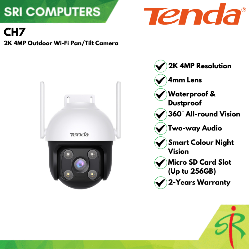 [2-YEARS WARRANTY] Tenda CH7 2K 4MP Outdoor Wi-Fi Pan/Tilt Camera ...