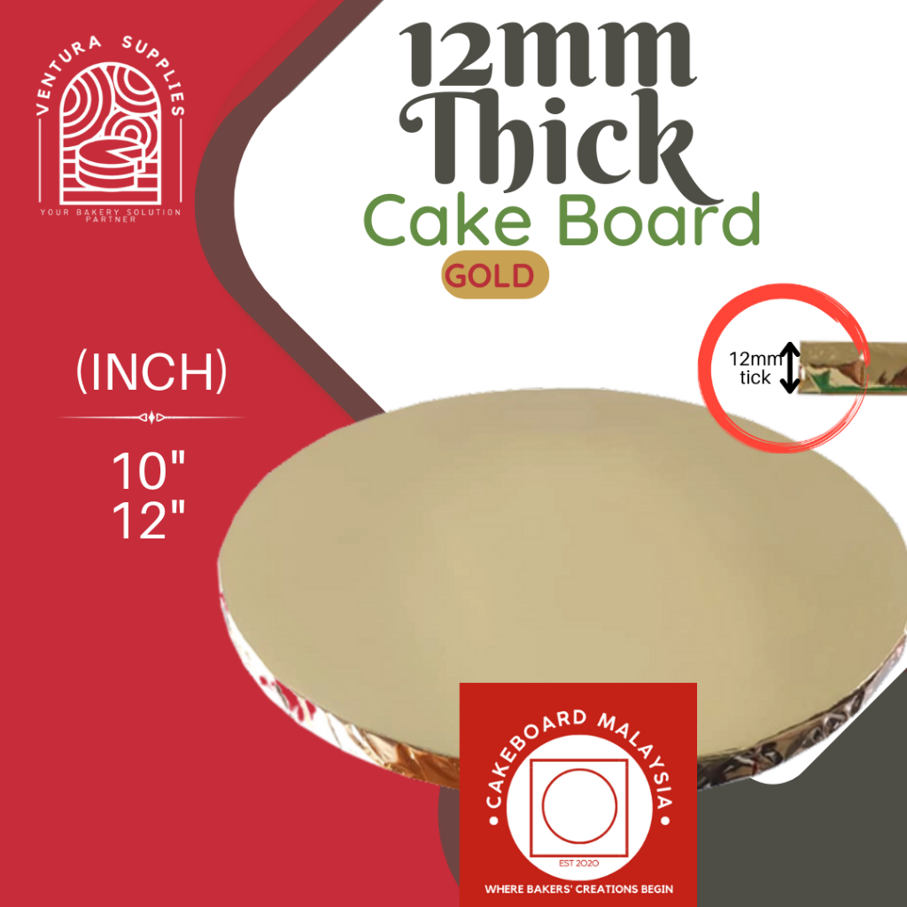 TEBAL (12MM) ROUND THICK Cake Board / Papan Kek TEBAL Bulat Gold 10 ...