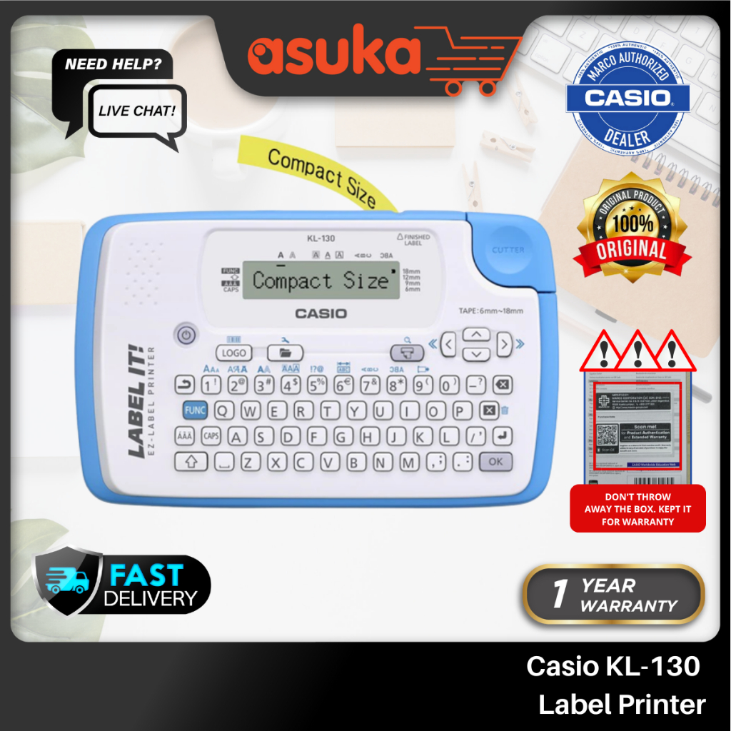 Casio KL-130 Label Printer / Label-Printer KL130 (Original) 1 Year Warranty (With Starter 12mm ...