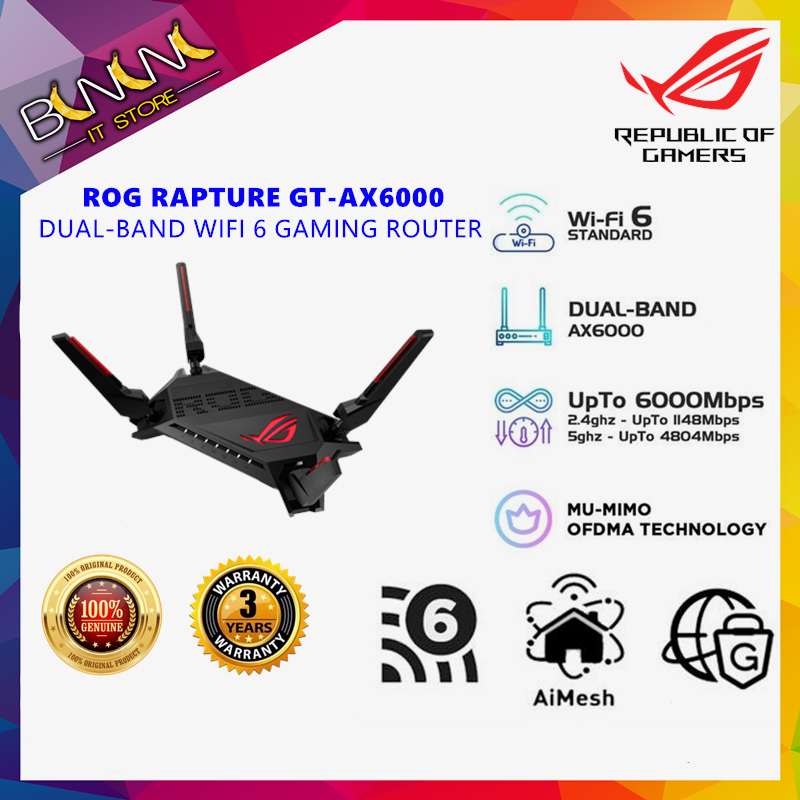 ASUS ROG Rapture GT-AX6000 Dual-Band WiFi 6 (802.11ax) Gaming Router ...