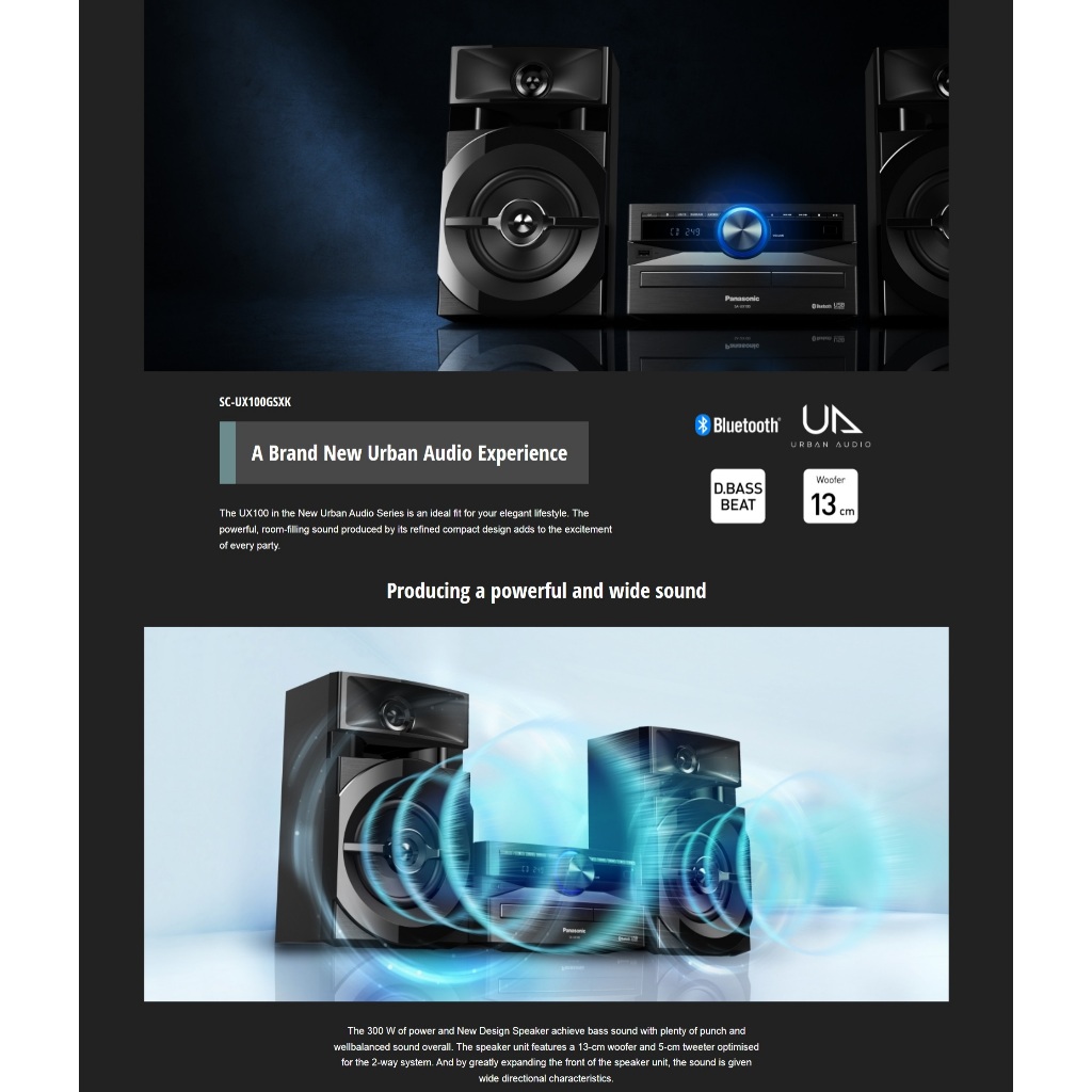 Panasonic 2Ch Urban Audio HiFi System | SC-UX100GSXK (MP3 USB Player ...
