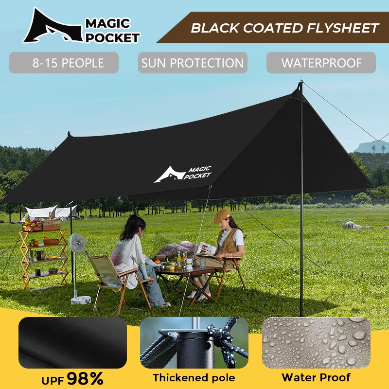 Free gift💥Flysheet Camping Waterproof Set Black Coated Shelter Tent ...