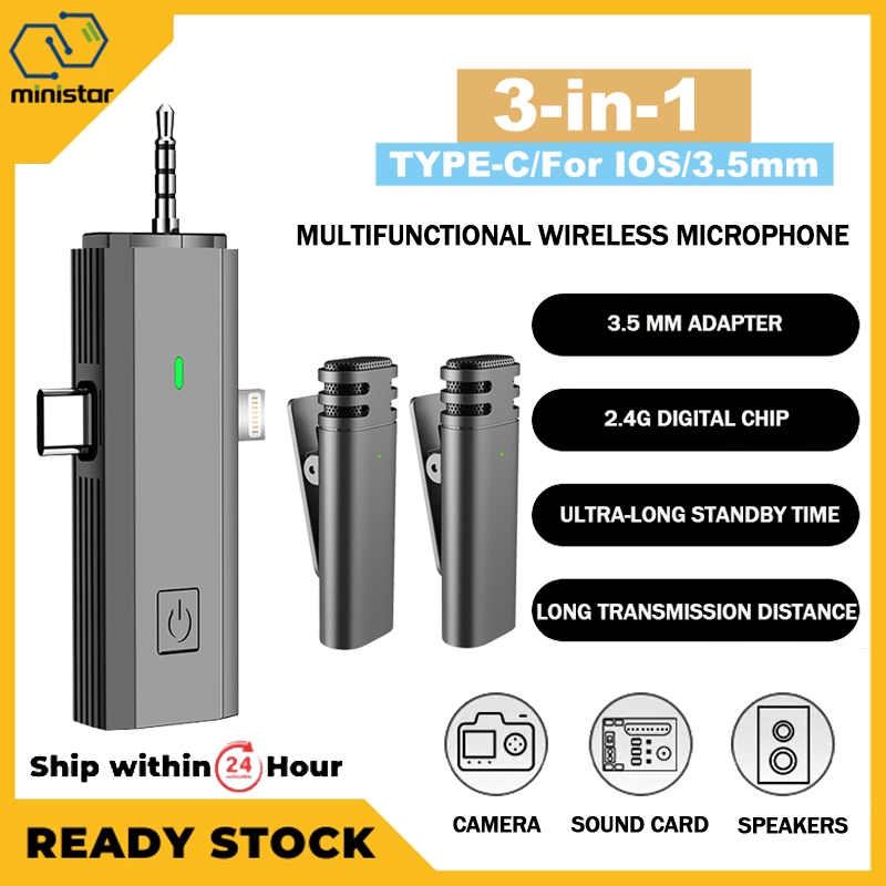 S17 3 IN 1 Wireless Lavalier Microphone Noise Reduction Dual Lapel Mic ...