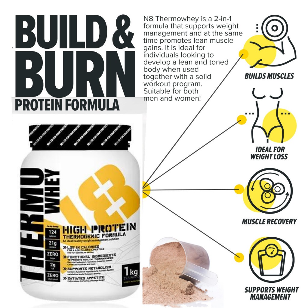 N8 SPORTS NUTRITION THERMO WHEY Whey Protein Powder Build Muscle | Burn ...