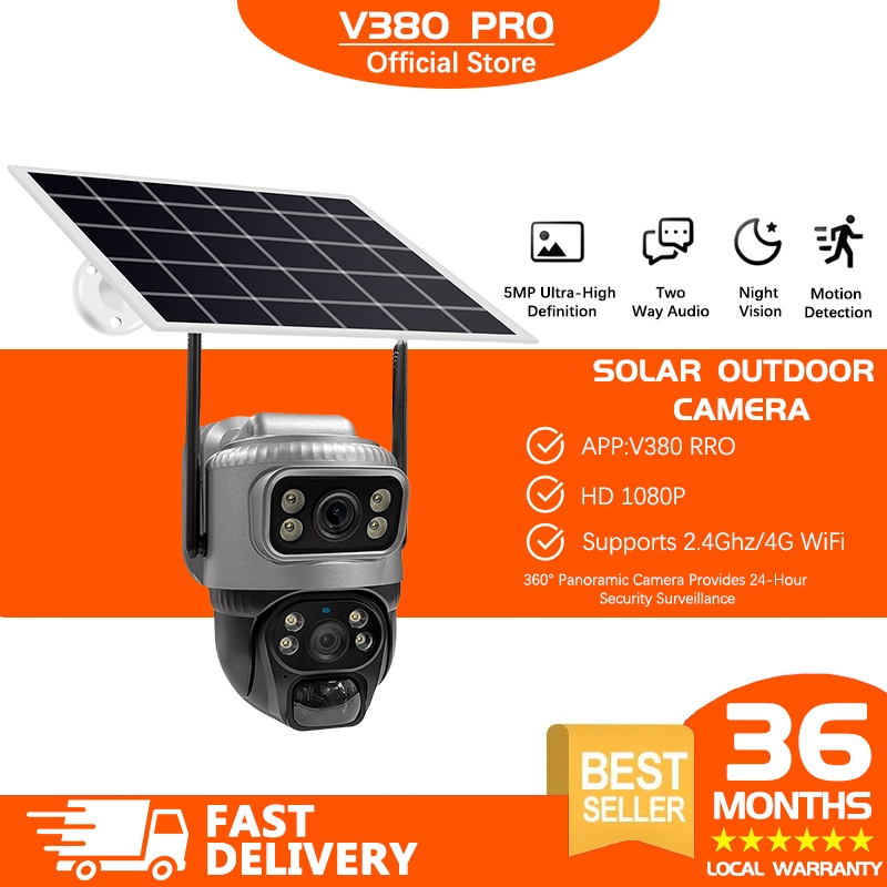 V380 Pro Solar outdoor camera wireless dual lens waterproof wifi 360 ...
