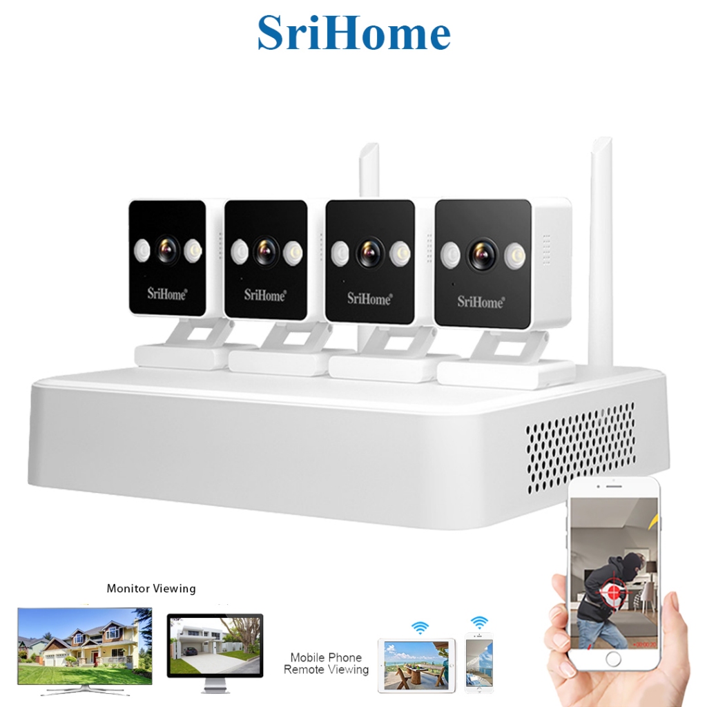 SriHome NVR WiFi 4 Channel + 4 Camera 1080P Wireless CCTV Security ...