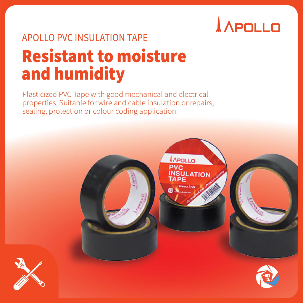 APOLLO PVC INSULATION TAPE PVC-1 | BLACK COLOUR | 18MM X 7YD (1PCS ...
