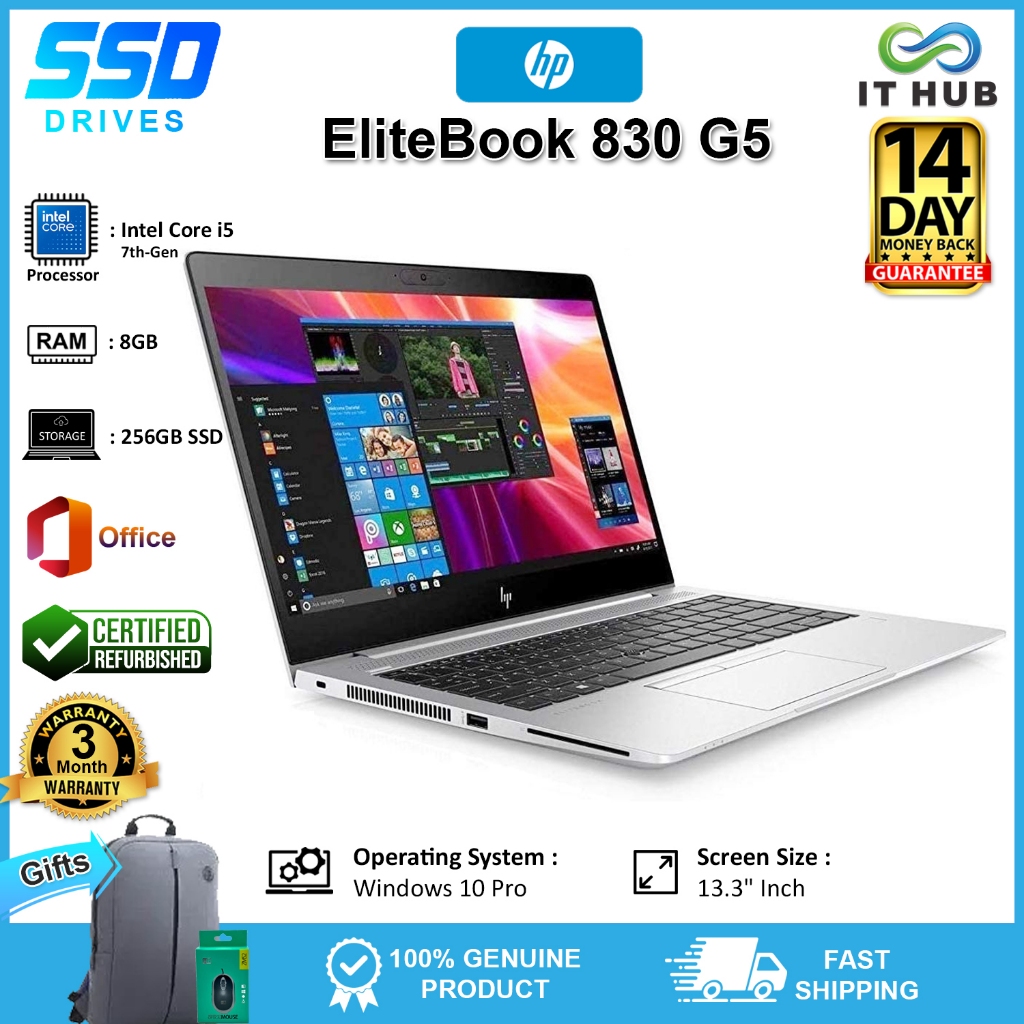 Hp Elitebook 830 G5-Core i5-Gen 7th-Windows 10pro-8GB-256GB SSD-13.3 ...