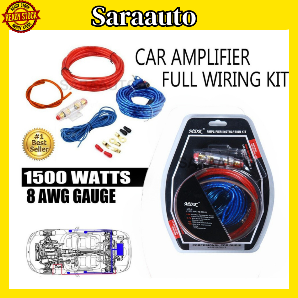 Amplifier Wiring Set Car Audio Subwoofer Installation Kit Power Kit AMP ...
